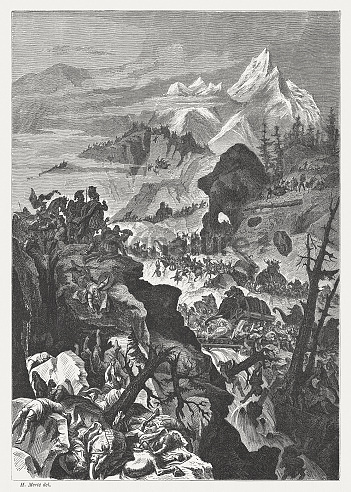 Hannibal's crossing of the Alps, published in 1878 (486515800) - 게티이미지뱅크