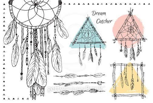 Hand drawn illustration. Set of Dream catchers. Tribal design elements ...