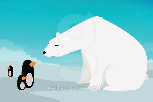 Polar bear vs Penguins vector illustration (510927840) 일러스트, 무료 일러스트 ...