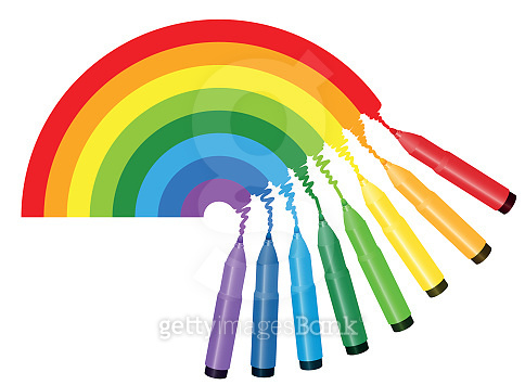 Rainbow coloring picture - eight colorful markers are drawing the ...