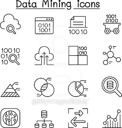 Data mining Technology, Data Transfer, Data warehouse, Big data icon set in thin line style ...