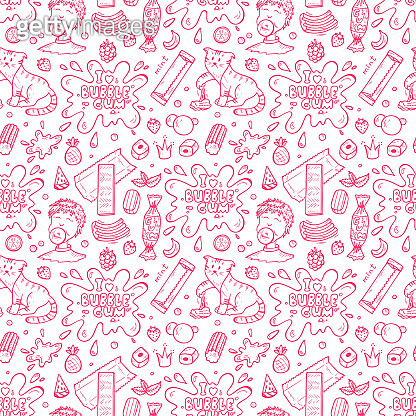 Bubble Gum Seamless pattern. Hand Drawn Doodle Chewing Gums. I love ...