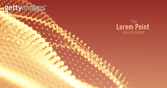 Vector abstract particle wave, points array with shallow depth of field. Futuristic illustration ...