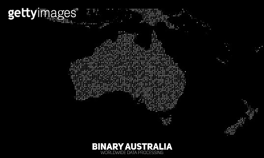 Vector Abstract Binary Australia Map Continents Constructed From Binary Numbers Global