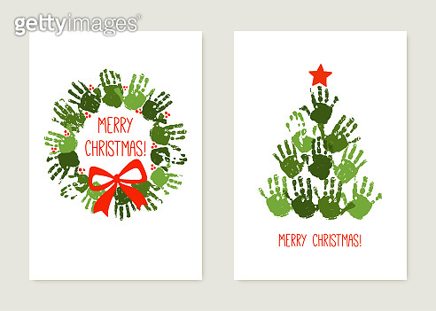 Handprint Christmas tree with red star. Handprint Christmas wreath with ...