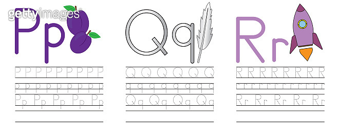 Writing practice of letters P,Q,R. Education for children. Vector ...
