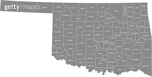 Oklahoma county map vector outline gray background. Map of Oklahoma ...