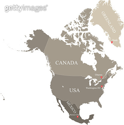 North America map vector outline with countries borders and capital ...