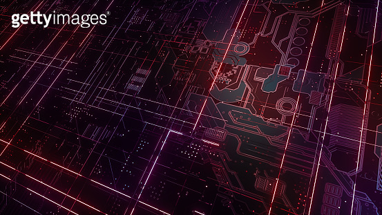 Digital Electronic Circuit Board Abstract Structure Of Many Glowing Lines And Geometric