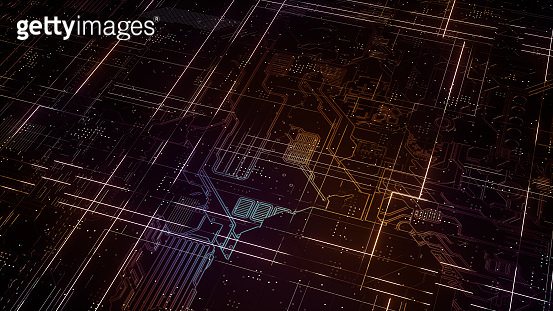 Digital Electronic Circuit Board Abstract Structure Of Many Glowing Lines And Geometric