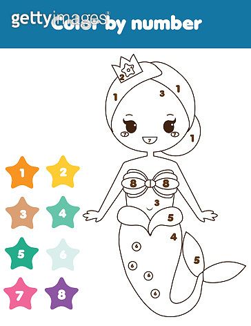 Children educational game. Coloring page with mermaid. Color by numbers ...