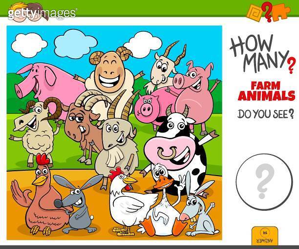 how many farm animals educational task for kids (1180278351) 일러스트, 무료 ...