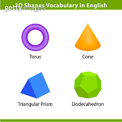 set 3D shapes vocabulary in english with their name clip art collection ...