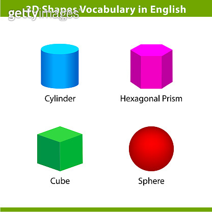 set 3D shapes vocabulary in english with their name clip art collection ...