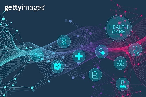 Medical abstract background with health care icons. Medical technology network concept ...