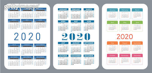 2020 pocket calendar set. Vector design collection. Color English ...