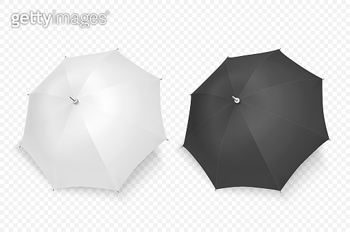 Vector 3d Realistic Render White and Black Blank Umbrella Icon Set Closeup Isolated on ...