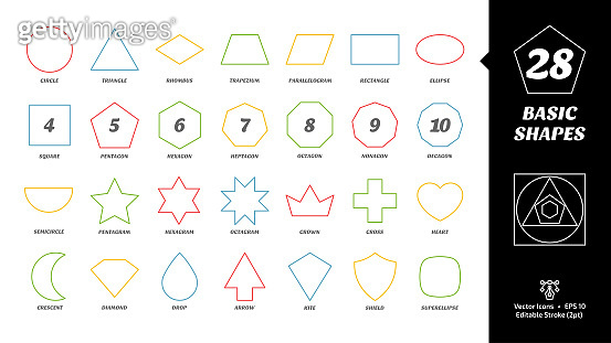 Color editable stroke outline basic simple shape icon set with ...