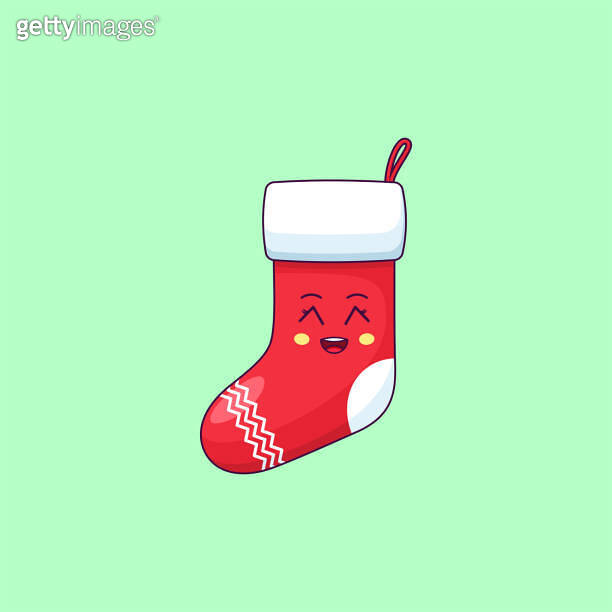 Cartoon kawaii Santa Sock with Grinning face. Cute Santa Claus Sock for ...