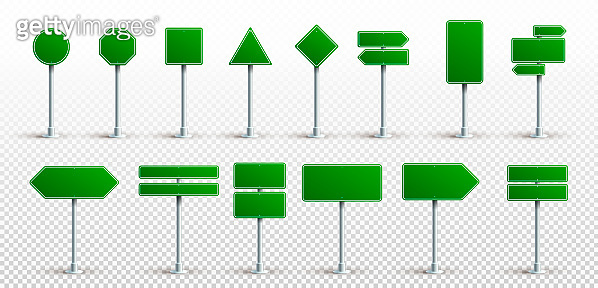 Set Of Green Traffic Signs. Road Board Text Panel, Mockup Signage Direction Highway City ...