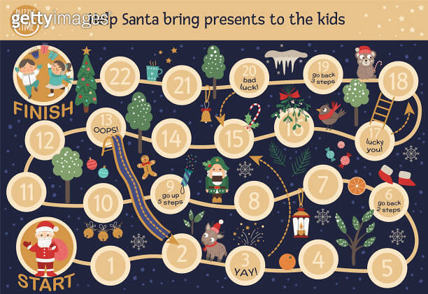 Christmas adventure board game for children. Educational winter holiday ...