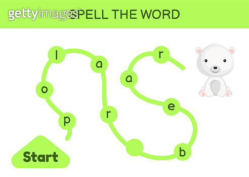 Maze for kids. Spelling word game template. Learn to read word polar ...
