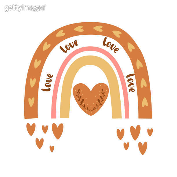 Boho rainbow with heart. Cute Valentines day bohemian rainbow element ...