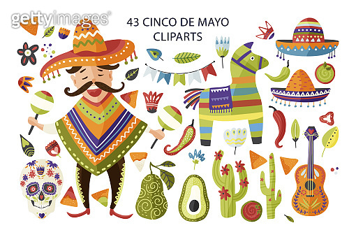 Cinco de Mayo vector colorful clipart set. (1217243674) - 게티이미지뱅크