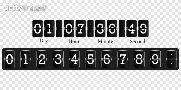 Scoreboard for account billing. Countdown numbers flip counter vector isolated set. Retro watch ...