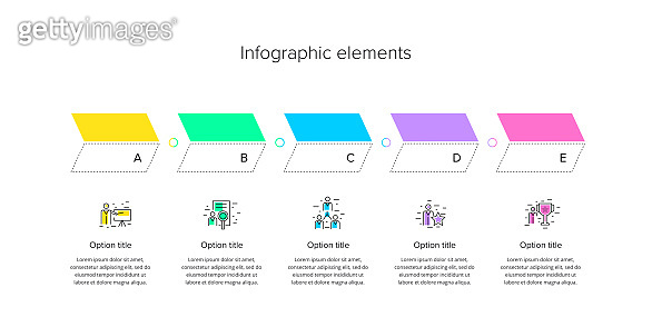 Business process chart infographics with 5 step arrows. Rectangular corporate workflow graphic ...