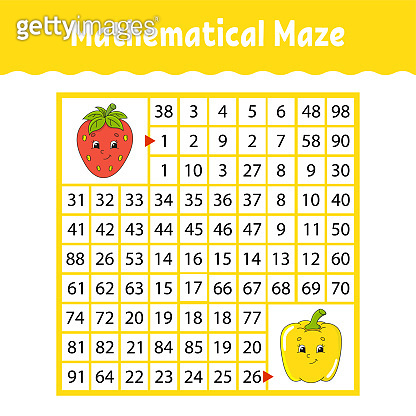 Vegetable pepper, strawberry. Mathematical square maze. Game for kids ...