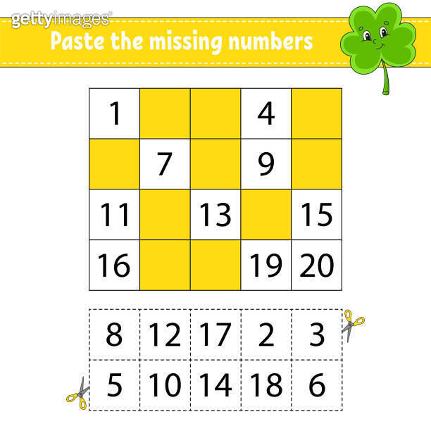 Paste the missing numbers 1-20. Game for children. Handwriting practice ...