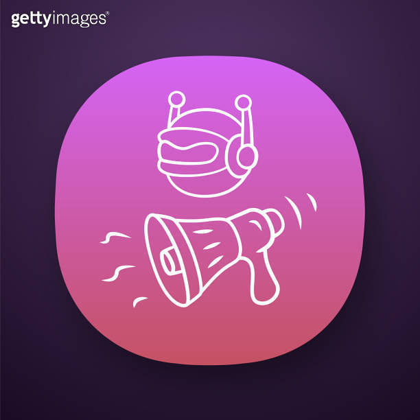 Propaganda bot app icon. UI/UX user interface. Marketing campaign. Robot spread disinformation ...