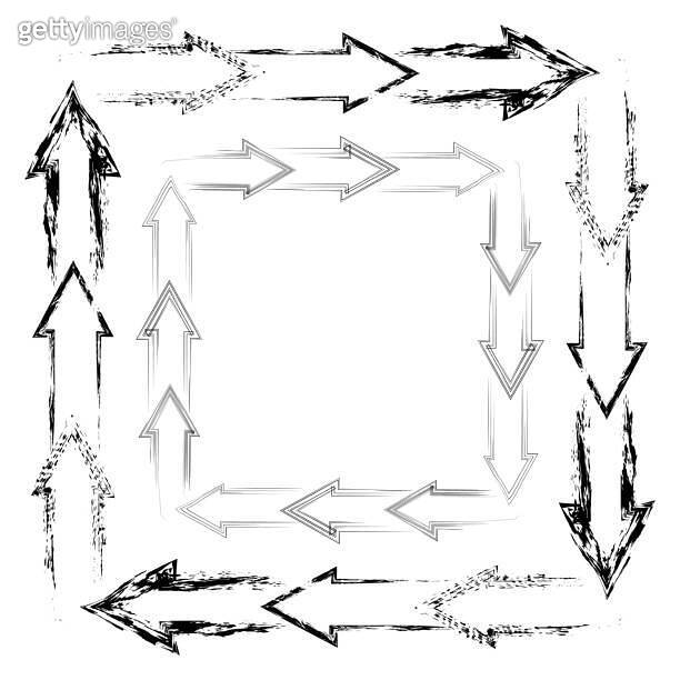 Set of square frames from grunge and line arrows. Separation object ...