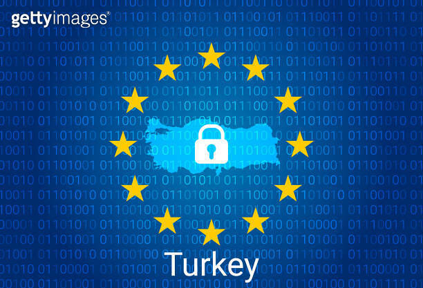 Map of Turkey, with lock and binary code background. europe union internet blocking, virus ...
