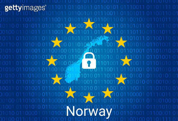 Map of Norway, with lock and binary code background. europe union internet blocking, virus ...