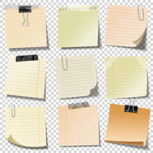 Realistic blank sticky notes with clip binder and adhesive tape ...