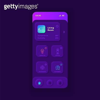 IOT application smartphone interface vector template. Mobile app page dark design layout. Smart ...