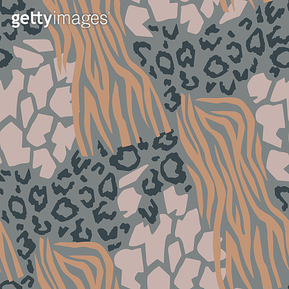 Mix animal skin prints. Leopard, tiger, giraffe and zebra seamless ...