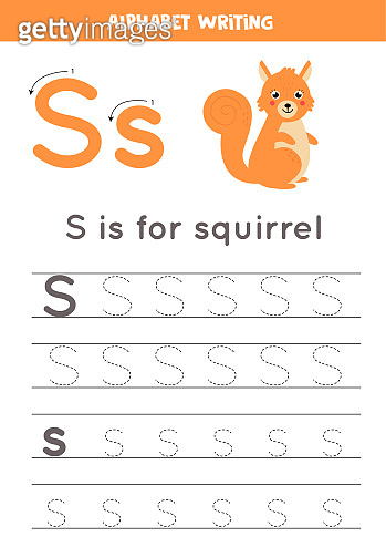 S is for squirrel. Tracing English alphabet worksheet. (1272433629 ...
