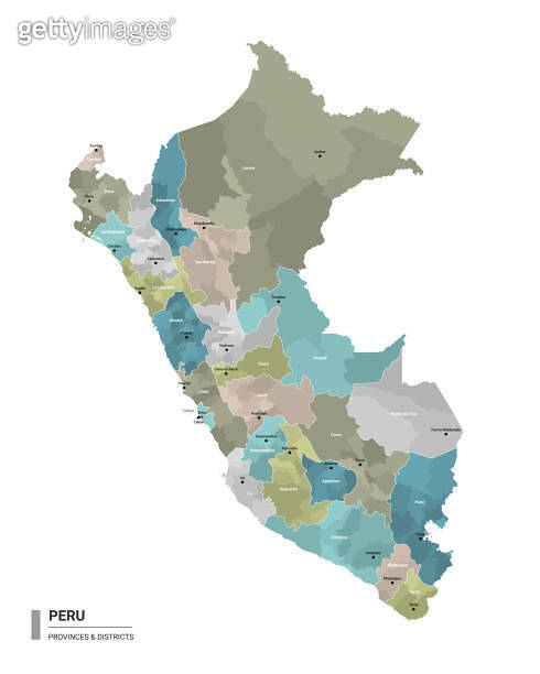 Peru higt detailed map with subdivisions. Administrative map of Peru with districts and cities ...