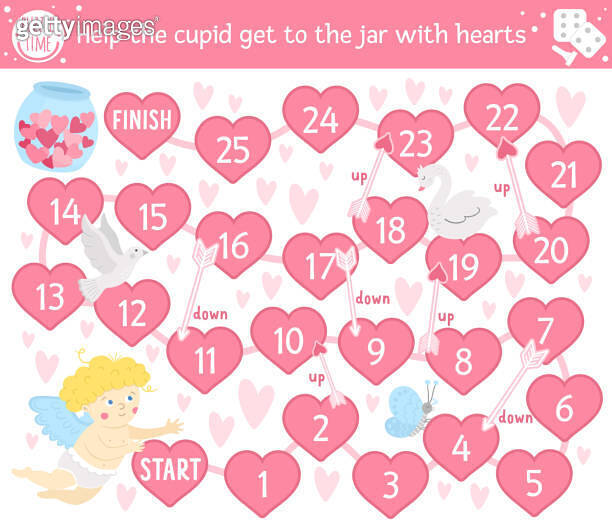 Saint Valentine day board game for children with cupid. Educational ...