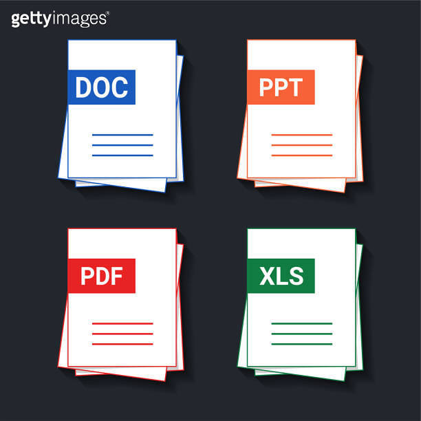 Set Of File Type Format And Extension Of Documents Doc Ppt Pdf And Xls 1343171042 게티이미지뱅크
