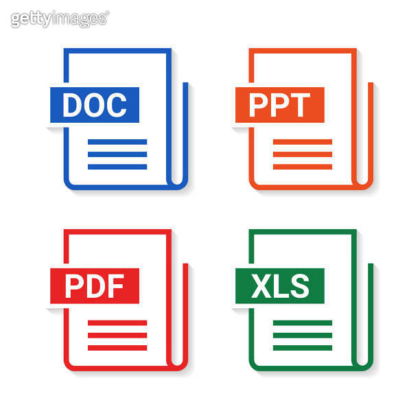Set Of File Type Format And Extension Of Documents Doc Ppt Pdf And Xls 1344551635 게티이미지뱅크