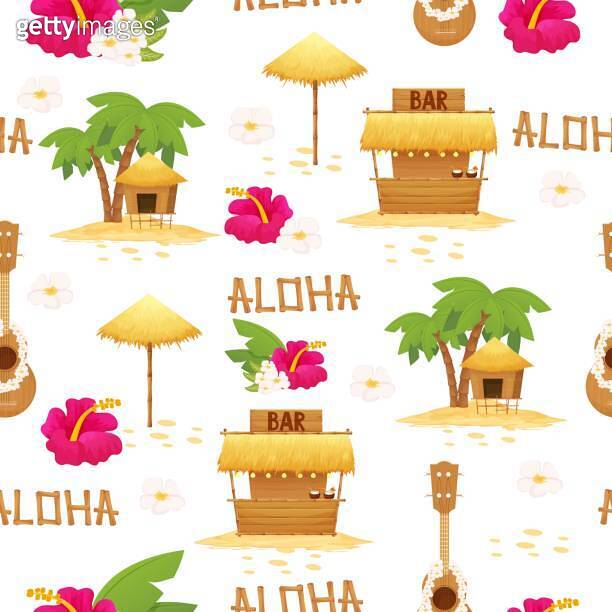 Bright summer hawaiian seamless pattern. Exotic, holiday elements ...