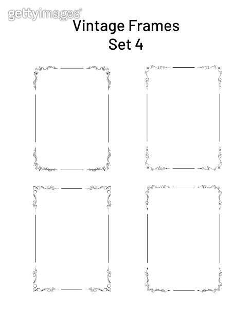 Four nice retro rectangular frames with flourishes in corners, set of ...