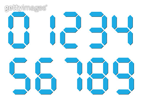 Blue 3D-like digital numbers. Seven-segment display is used in calculators, digital clocks or ...