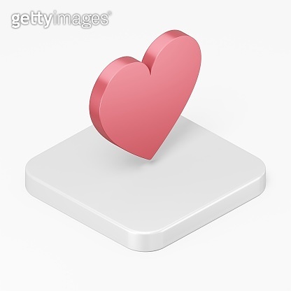 Red flat heart icon. 3d rendering square button key isometric view, interface ui ux element ...