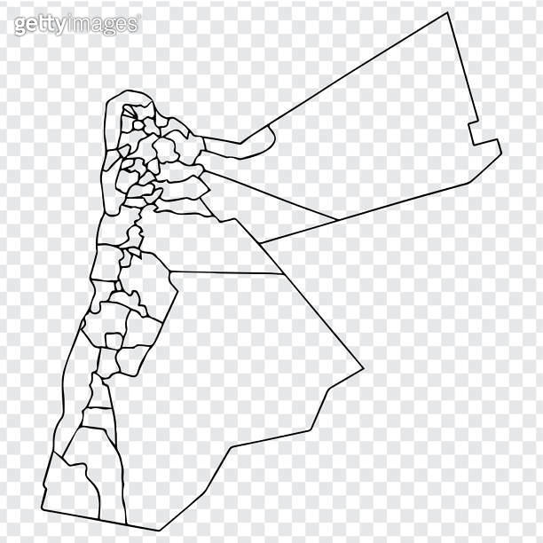 Blank map of Jordan. Districts of Jordan map. High detailed vector map Hashemite Kingdom of ...