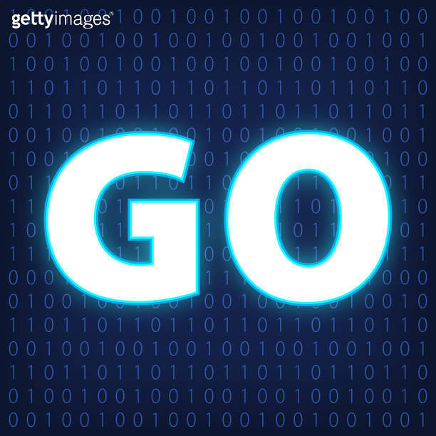 Machine Code Languages In Neon Style Programming Languages Concept In Blue Language Go On